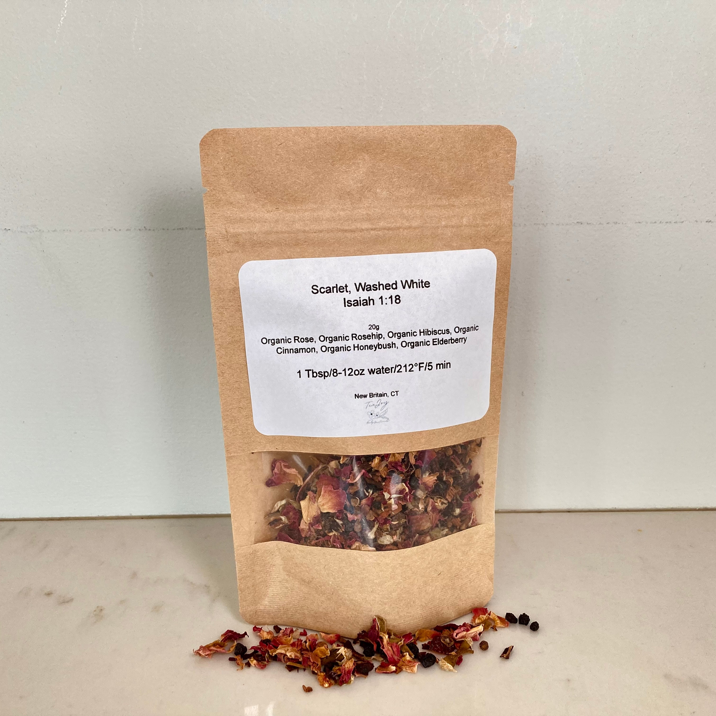 Scarlet, Washed White - Herbal Tea – Teajoydailydevotionals